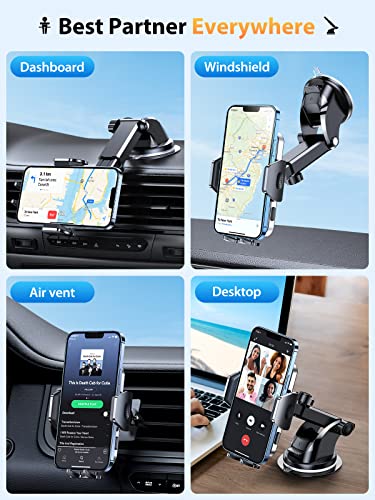 VICSEED Car Phone Holder Mount, [Non-Shaking & No More Falling Phones] Cell Phone Holder Car Mount Hands-Free Universal Cell Phone Mount for Car Dashboard/Windshield/Air Vent Fit for All Mobile Phones
