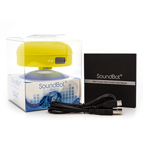Soundbot SB510 Bluetooth Shower Speaker HD Water Resistant Bathroom Speakers, Handsfree Portable Speakerphone with Built-in Mic, 6hrs of Playtime, Control Buttons and Dedicated Suction Cup (Yellow)