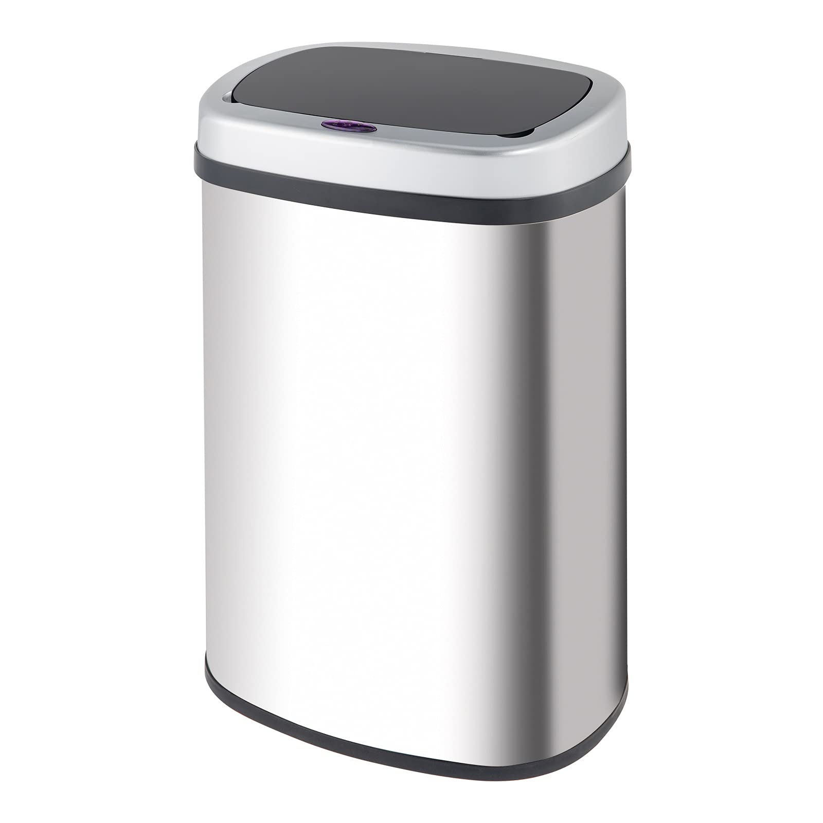 Smart Trash Can, 10.5 Gallon/48L Black, Cylindrical Ordinary Mirror Barrel Body Φ30.5x78 Stainless Steel ABS Material Waterproof Induction Type Automatic for Office, Bathroom, Kitchen, Black