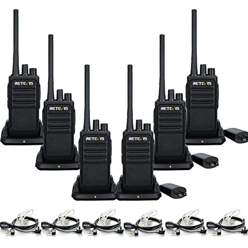 Retevis RT17 Walkie Talkies Long Range, Durable Two Way Radio Rechargeable with USB Charger Base, Portable 2 Way Radios with Earpieces Mic, for Adults School Security Warehouse Construction(6 Pack)