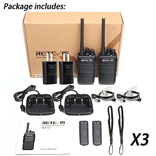 Retevis RT17 Walkie Talkies Long Range, Durable Two Way Radio Rechargeable with USB Charger Base, Portable 2 Way Radios with Earpieces Mic, for Adults School Security Warehouse Construction(6 Pack)