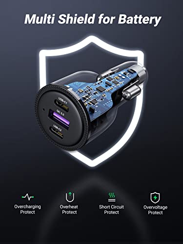 UGREEN 69W USB C Car Charger, PD 65W&PD 20W&SCP 22.5W/QC 18W Type C Car Charger Fast Charging, Car Charger Adapter Compatible with iPhone 14/13/12/11/iPad/Mac Book, Galaxy S23/S22/S21/S20/S10/Note 20