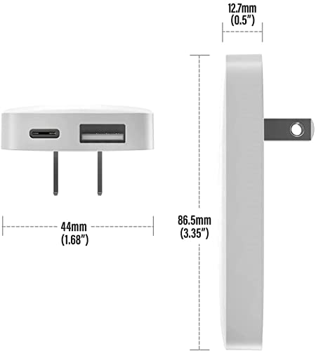 (3 Pack) Flat Type C Wall Charger, Galvanox Ultra Slim Dual Port USB-C/USB-A Multi Port Travel Plug, Low Profile Power Adapter (Fast Charging 20W)