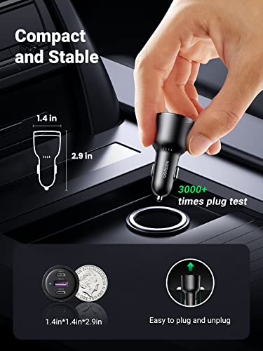 UGREEN 69W USB C Car Charger, PD 65W&PD 20W&SCP 22.5W/QC 18W Type C Car Charger Fast Charging, Car Charger Adapter Compatible with iPhone 14/13/12/11/iPad/Mac Book, Galaxy S23/S22/S21/S20/S10/Note 20