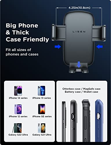 LISEN Phone Holder for Car [Anti-Slip & Anti-Scratch] Universal Long Arm Car Phone Holder Mount Dashboard Windshield Strong Suction Car Phone Holder Mount for iPhone 14 13 Pro S22 S21 & All