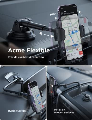 LISEN Phone Holder for Car [Anti-Slip & Anti-Scratch] Universal Long Arm Car Phone Holder Mount Dashboard Windshield Strong Suction Car Phone Holder Mount for iPhone 14 13 Pro S22 S21 & All