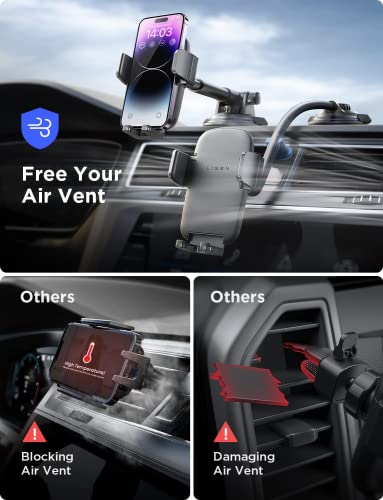 LISEN Phone Holder for Car [Anti-Slip & Anti-Scratch] Universal Long Arm Car Phone Holder Mount Dashboard Windshield Strong Suction Car Phone Holder Mount for iPhone 14 13 Pro S22 S21 & All