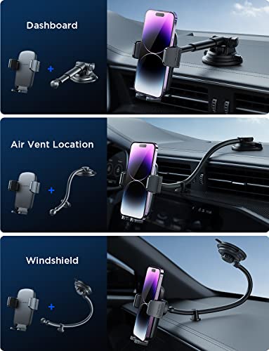 LISEN Phone Holder for Car [Anti-Slip & Anti-Scratch] Universal Long Arm Car Phone Holder Mount Dashboard Windshield Strong Suction Car Phone Holder Mount for iPhone 14 13 Pro S22 S21 & All