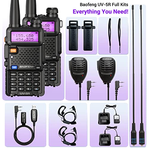 Baofeng UV-5R Ham Radio Handheld Rechargeable Two Way Radios Long Range Portable Radio with Extra AR-771 Antenna Speaker Microphone Programming Cable,2pack