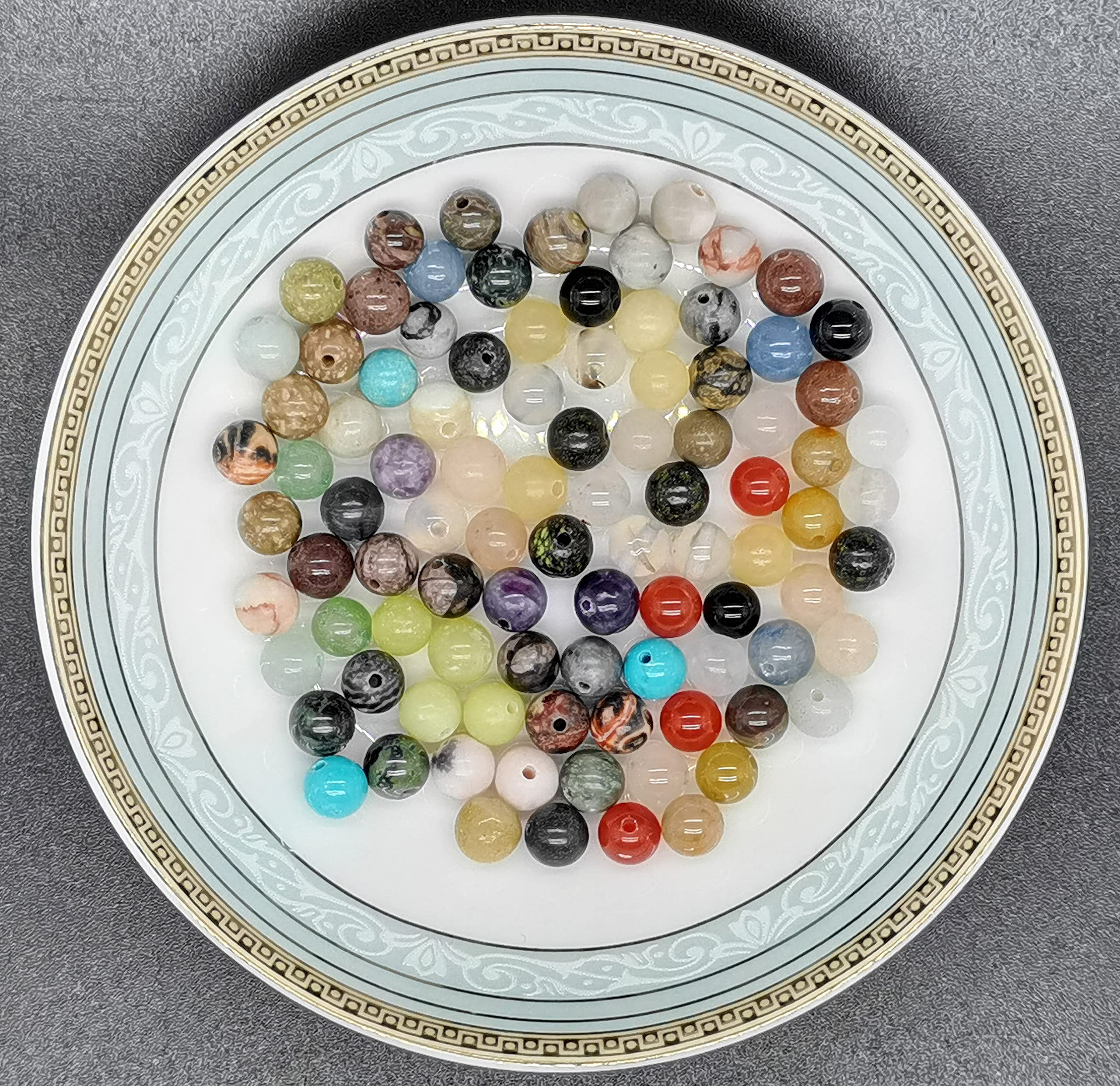 1200pcs 6mm Natural Round Stone Beads Real Gemstone Beading Loose Gemstone Hole Size 1mm DIY Smooth Beads for Bracelet Necklace Earrings Jewelry Making,Box Packed(24 Material -A,6mm)