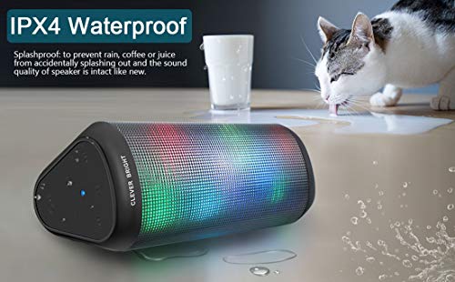 CLEVER BRIGHT Portable Wireless Bluetooth Speakers 7 LED Lights Patterns Wireless Speaker V5.0 Hi-Fi Bass Powerful Sound Built-in Microphone, HandsFree, Audio-Auxiliary,Valentines Day Gifts