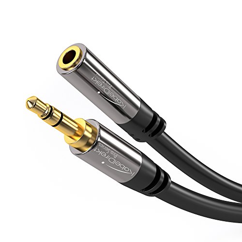 KabelDirekt β 20ft β Headphone Extension Lead Cable, 3.5mm connectors (aux Audio Cable, Male Jack Plug/Female Jack, Practically Unbreakable Metal casing, Perfect for Headphones, Black)