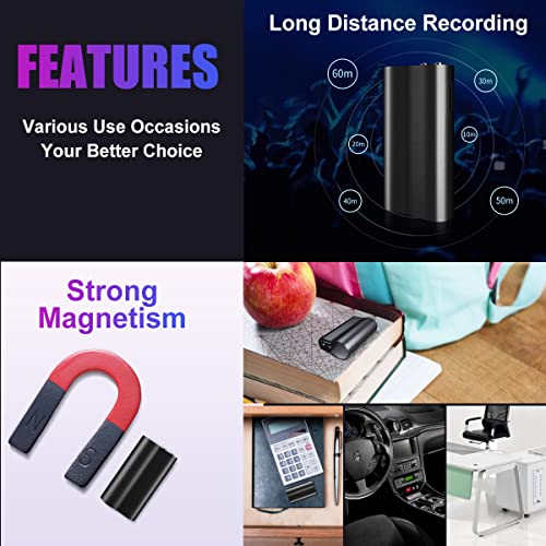 64GB+16GB Voice Recorder, Magnetic Voice Activated Recorder with 720 Hours Recording Capacity Small Voice Recorder Device with 500 Hours Battery Time - by Pverandio