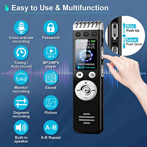 64GB Digital Voice Recorder with 3500Hours Recording 150H Battery Time, Voice Activated Recorder with Playback Sound Tape Recorder for Meeting Lecture, Noise Reduction,3072KBPS,OTG Phone Connection