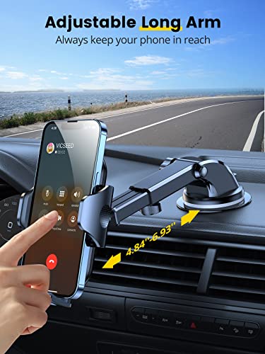 VICSEED Upgraded Phone Mount for Car - Anti-UV & No Melting Suction Cup - Long Arm Car Phone Holder Mount - Dashboard Vent Windshield Cell Phone Holder Car for iPhone 14 Pro Max Plus 13 All Mobiles