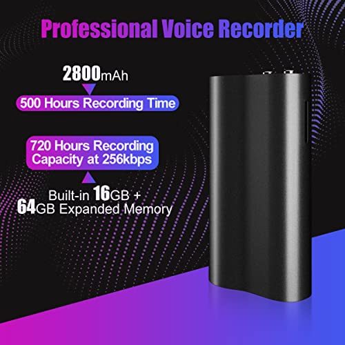 64GB+16GB Voice Recorder, Magnetic Voice Activated Recorder with 720 Hours Recording Capacity Small Voice Recorder Device with 500 Hours Battery Time - by Pverandio
