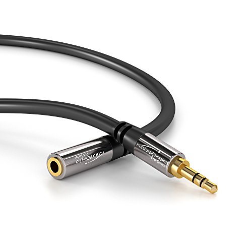 KabelDirekt – 20ft – Headphone Extension Lead Cable, 3.5mm connectors (aux Audio Cable, Male Jack Plug/Female Jack, Practically Unbreakable Metal casing, Perfect for Headphones, Black)
