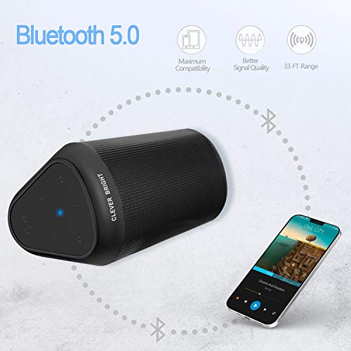 CLEVER BRIGHT Portable Wireless Bluetooth Speakers 7 LED Lights Patterns Wireless Speaker V5.0 Hi-Fi Bass Powerful Sound Built-in Microphone, HandsFree, Audio-Auxiliary,Valentines Day Gifts