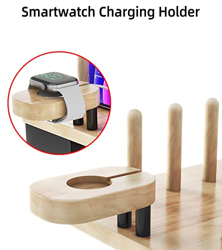 Metal Charging Station for Multiple Devices,New Upgrade Wood Charging Station for Phone Tablet Smart Watch Holder Desk Organizers,Matte Black Dock Device Organizer