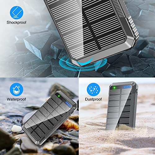 DJKK Solar Power Bank Wireless Charger 33800mAh Built in 4 Cables and LED Camping Lights 22.5W Fast Charging Power Bank 7 Outputs 4 Inputs Portable Charger Compatible with All Mobile Devices
