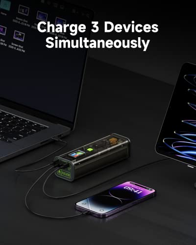 Haycide Portable Phone Charger for iPhone 14/13, 20000mAh Laptop Power Bank with 155W Output,3 Port USB C See-Through Battery Bank with IPS Digital Display for MacBook,iPad,iPhone,Samsung,Dell etc