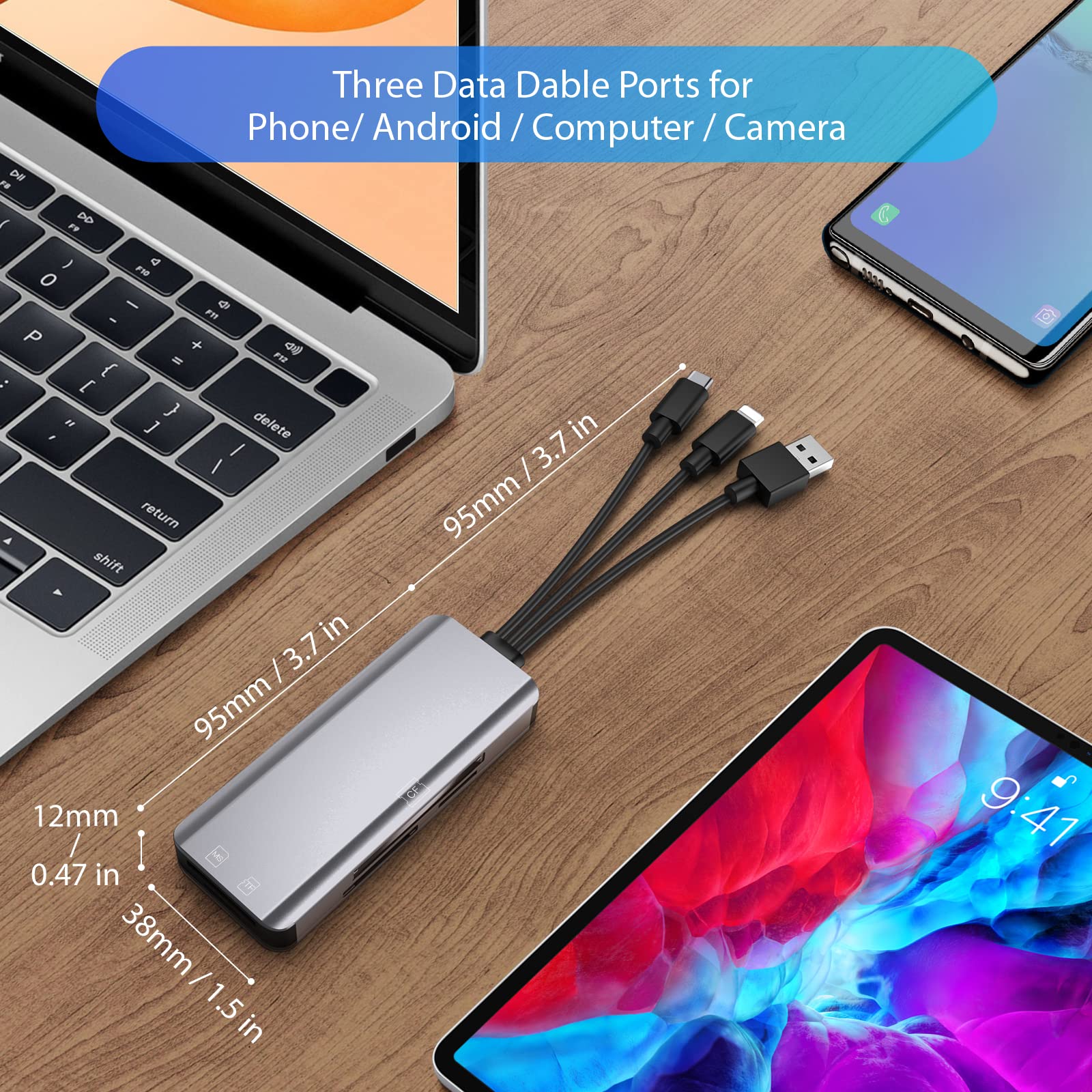 5-in-1 Multi Memory Card Reader,Aluminum SD/TF/CF/MS/M2/Micro SD Card Reader Adapter for i-Phone/i-Pad USB C and USB A Devices,No Application Required Plug and Play
