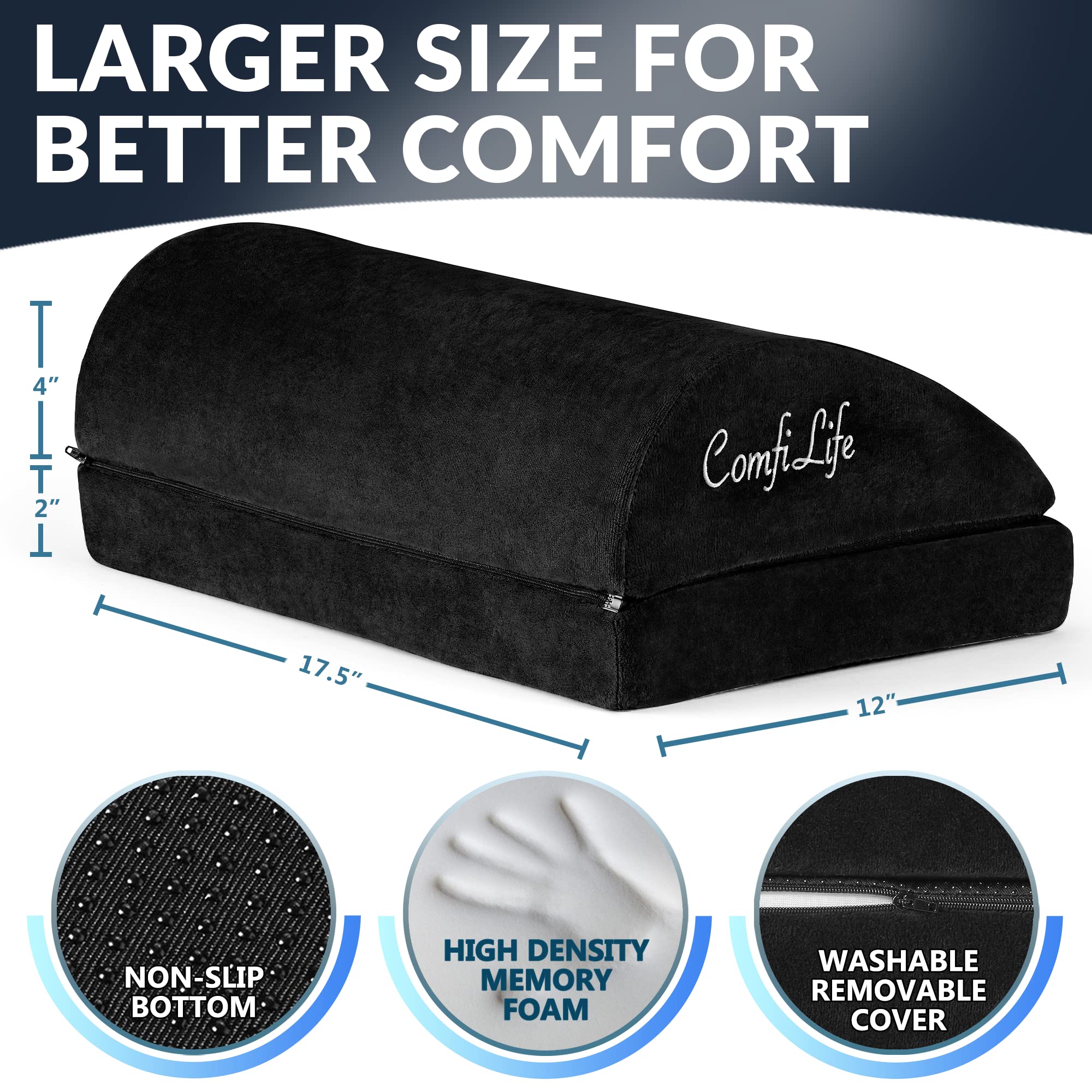 ComfiLife Foot Rest for Under Desk at Work β Adjustable Desk Foot Rest for Office Chair, Gaming β Ergonomic Teardrop Design for Back, Hip & Leg Pain Relief β 100% Memory Foam (Black)
