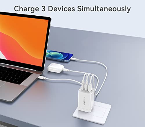 LINTYLE 65W USB C Charger 3-Port GaN Wall Charger Mini USB C USB A Charger Block Foldable Fast USB Type-C Charger Phone Laptop Tablet Charger Power Adapter - White