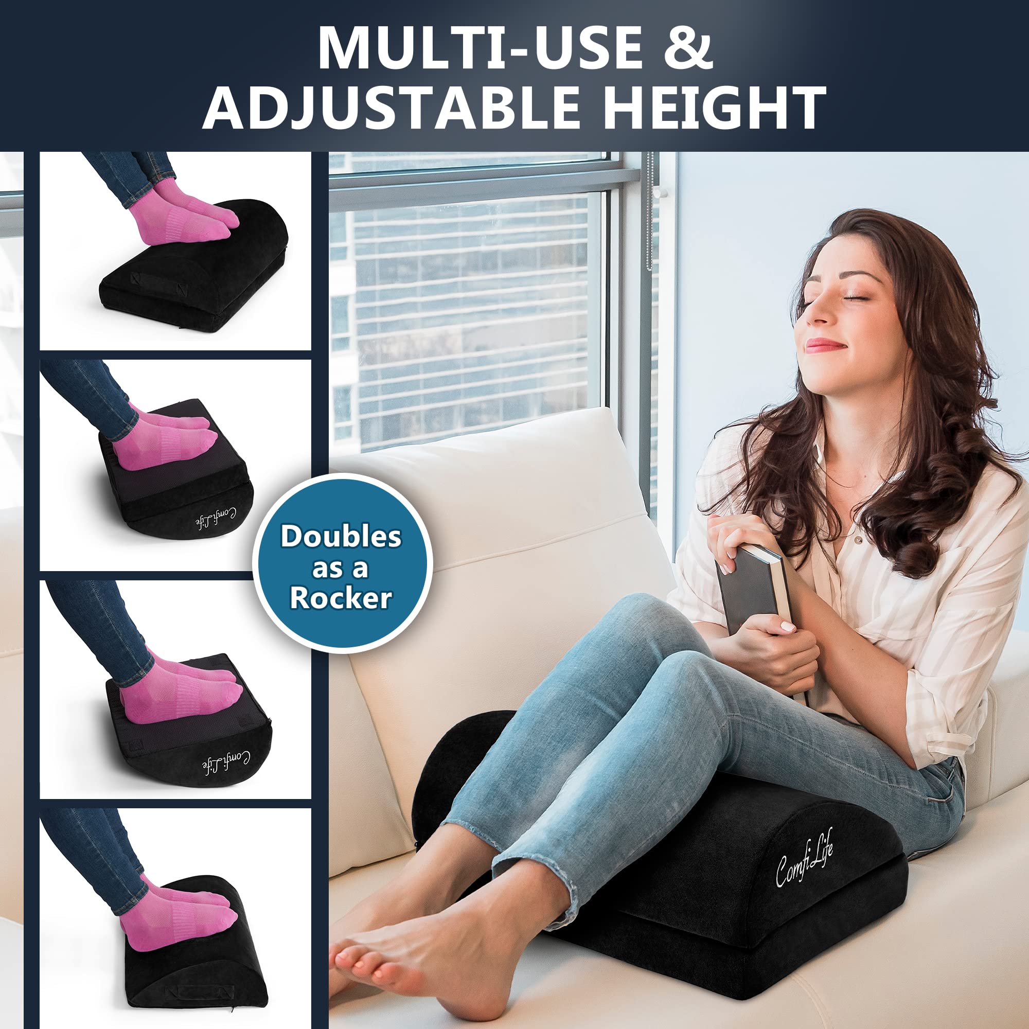 ComfiLife Foot Rest for Under Desk at Work β Adjustable Desk Foot Rest for Office Chair, Gaming β Ergonomic Teardrop Design for Back, Hip & Leg Pain Relief β 100% Memory Foam (Black)