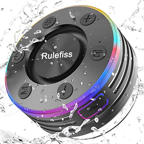 Rulefiss Shower Speaker, Bluetooth Speakers Waterproof IP7 with Suction Cup, Portable Speaker with LED Light, 3D Crystal Sound & Bass, Shower Radio for Bathroom, Kayak, Pool, Beach, Bike [2022 New]
