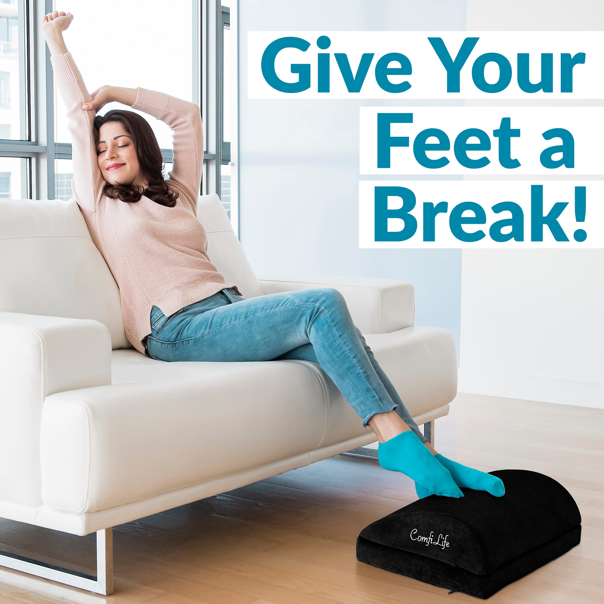 ComfiLife Foot Rest for Under Desk at Work β Adjustable Desk Foot Rest for Office Chair, Gaming β Ergonomic Teardrop Design for Back, Hip & Leg Pain Relief β 100% Memory Foam (Black)