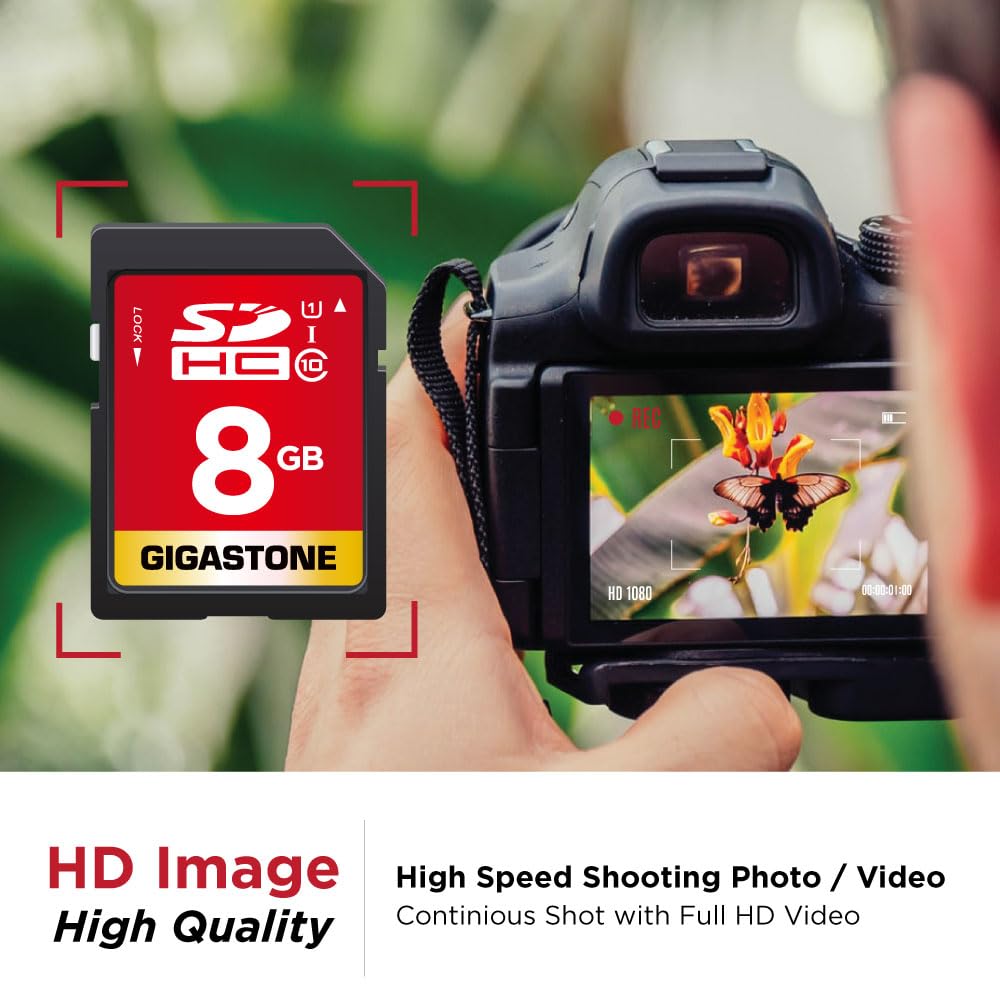 Gigastone 8GB SD Card UHS-I U1 Class 10 SDHC Memory Card Full HD Video Canon Nikon Sony Pentax Kodak Olympus Panasonic Digital Camera