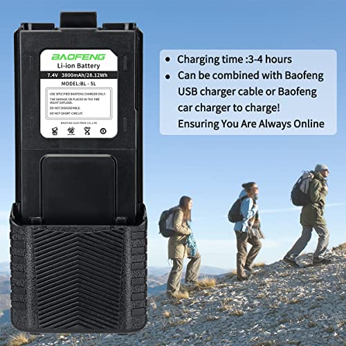 BAOFENG 2Pack BL-5 3800mAh Extended Battery Walkie Talkie UV-5R BF-8HP UV-5RX3 RD-5R UV-5RTP UV-5R MK2 MK3X MK5 Plus Etc (2Pack 3800mAh Battery+ USB Charger Cable)