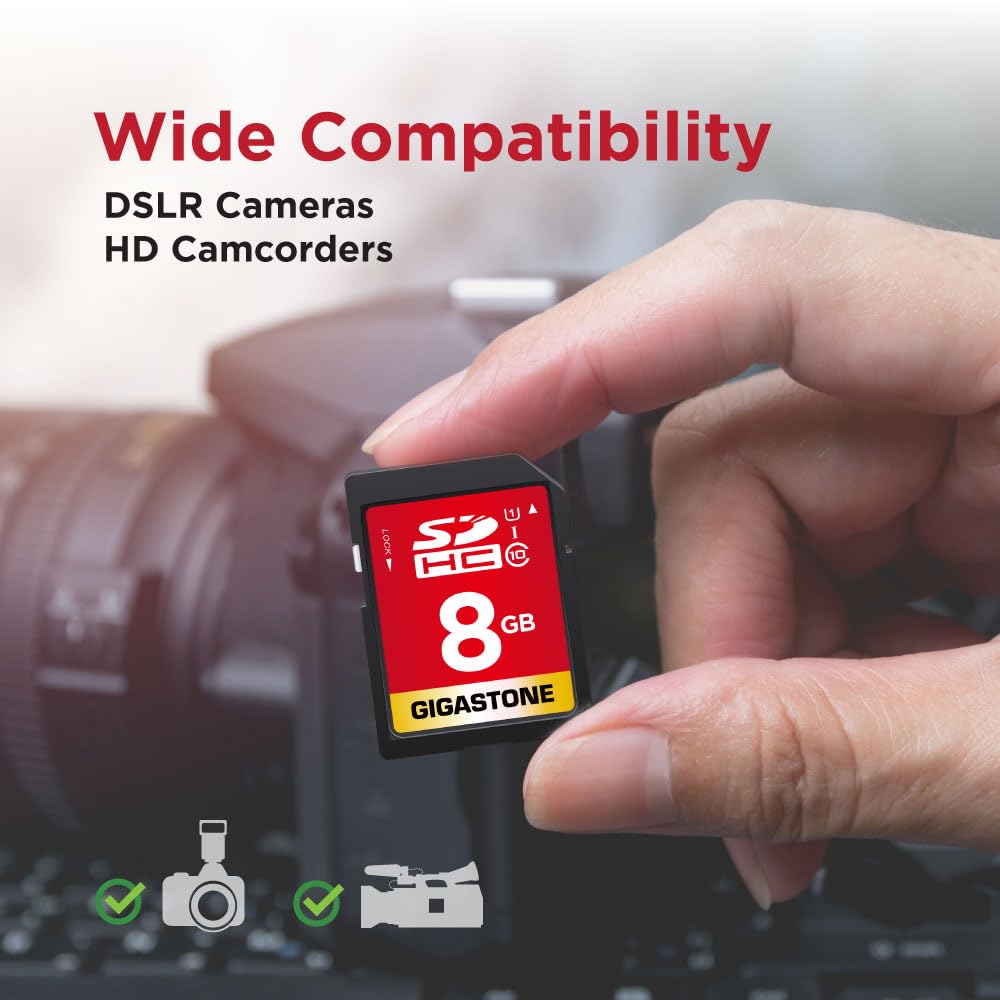 Gigastone 8GB SD Card UHS-I U1 Class 10 SDHC Memory Card Full HD Video Canon Nikon Sony Pentax Kodak Olympus Panasonic Digital Camera