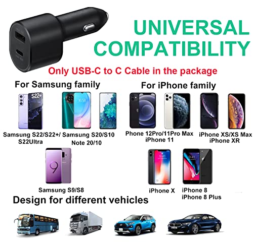 Samsung 60w Car Charger Super Fast Charging 2.0 Dual-Port (45W+15W) with USB C to C Cable fo Samsung Galaxy S23,S22,S21/S21 Ultra/ S21 Plus 5G,Note 10/10+ 5G Z Fold 3 5G, S20/Note 20, Tab S7/S7+