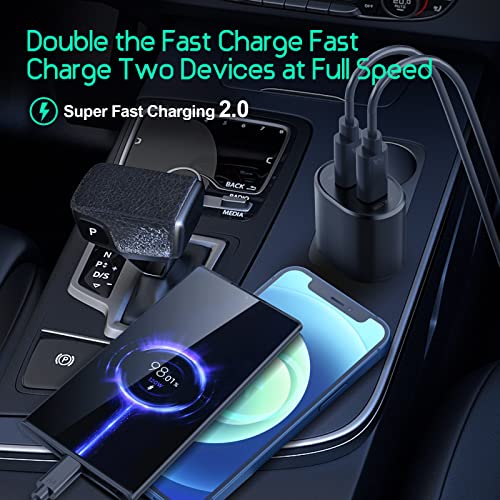 Samsung 60w Car Charger Super Fast Charging 2.0 Dual-Port (45W+15W) with USB C to C Cable fo Samsung Galaxy S23,S22,S21/S21 Ultra/ S21 Plus 5G,Note 10/10+ 5G Z Fold 3 5G, S20/Note 20, Tab S7/S7+