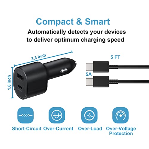 Samsung 60w Car Charger Super Fast Charging 2.0 Dual-Port (45W+15W) with USB C to C Cable fo Samsung Galaxy S23,S22,S21/S21 Ultra/ S21 Plus 5G,Note 10/10+ 5G Z Fold 3 5G, S20/Note 20, Tab S7/S7+