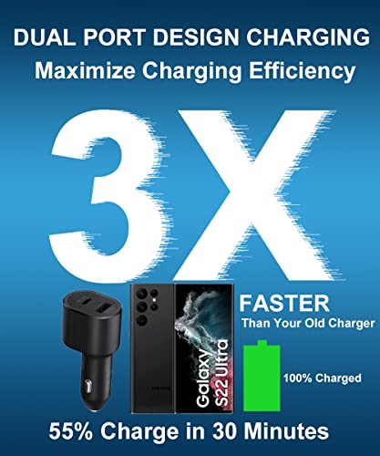 Samsung 60w Car Charger Super Fast Charging 2.0 Dual-Port (45W+15W) with USB C to C Cable fo Samsung Galaxy S23,S22,S21/S21 Ultra/ S21 Plus 5G,Note 10/10+ 5G Z Fold 3 5G, S20/Note 20, Tab S7/S7+