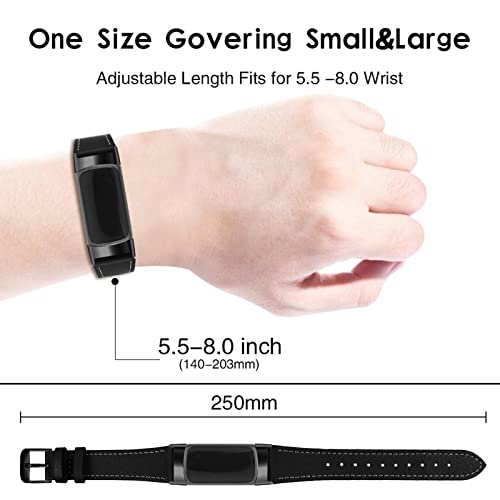 Mtozon Leather Bands Compatible with Fitbit Charge 5, Replacement Genuine Leather Straps for Women Men, Black