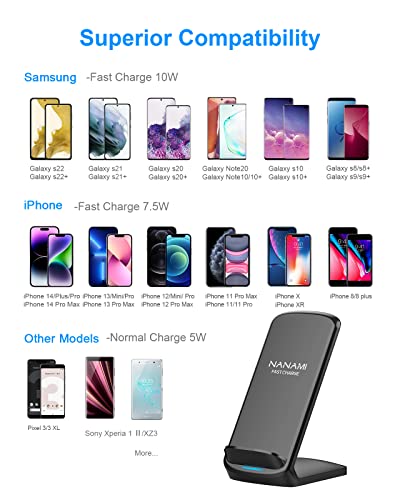 NANAMI Wireless Charger [2 Pack] - 10W Qi-Certified Fast Wireless Charging Stand for Apple iPhone 14/14 Pro/13/12/11/X/XR/8, Cordless Phone Charger Dock for Samsung Galaxy S23/S22/S21/Note 20, Pixel 6