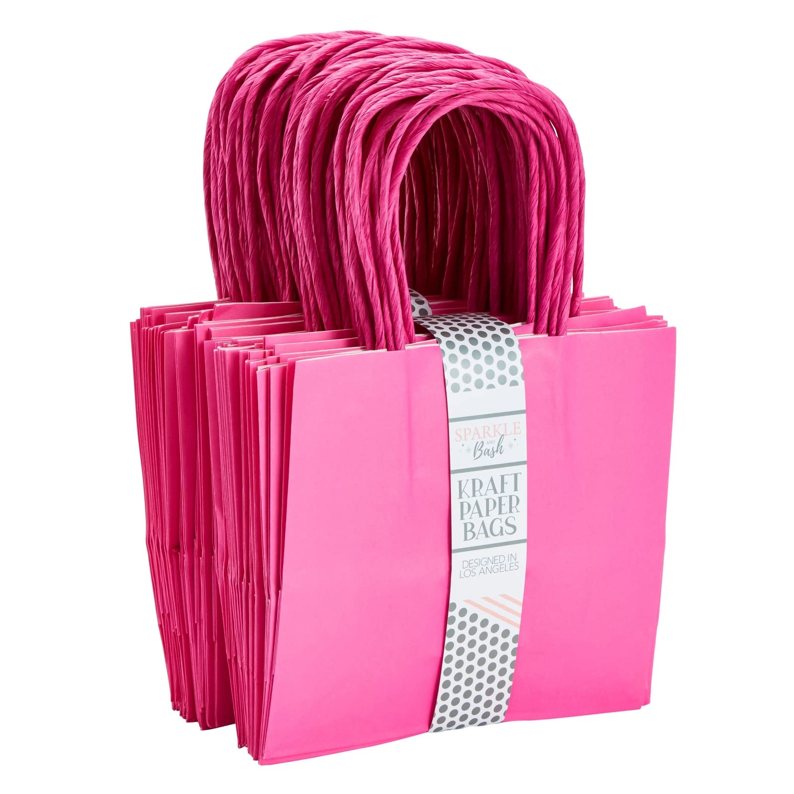 Sparkle and Bash 50 Pack Mini Pink Gift Bags with Handles, Bulk Kraft Party Favor Bags (6 x 5 x 2.5 In)