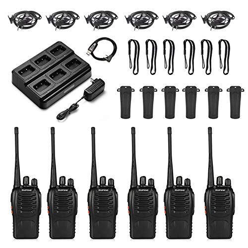6pcs BAOFENG BF-888S Walkie Talkie for Adults, Long Range Two Way Radio, 1500mAh 16 CH, 6 Radios 6 Earpieces 1 Six-way Charger 1 Cable