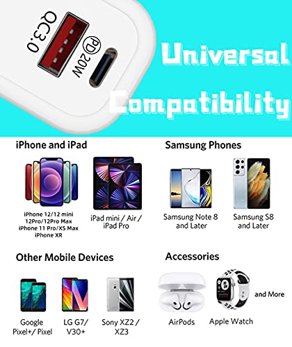 USB C Wall Charger Blocks - 20W Type C iPhone Charger Fast Charging Cube Power Adapter USBC Plug Compatible with iPhone 14/14 Plus/14 Pro Max 13 12 11 SE XS XR X,iPad, AirPods,Watch Series 8 Box Brick