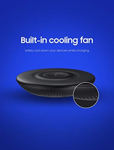 Samsung Qi Certified Fast Charge Wireless Charger Pad (2019 Edition) with Cooling Fan for Galaxy Phones, Watches and Apple Iphone Devices - US Version , Black