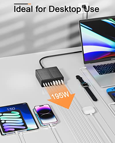 USB C Charger,195W 8-Port USB C Charging Station, 65W Type C Fast Charging Laptop GaN Power Adapter Compatible with MacBook Pro/Air, iPad Pro,iPhone 14 13 12 Pro Max,Galaxy,Steam Deck,ect