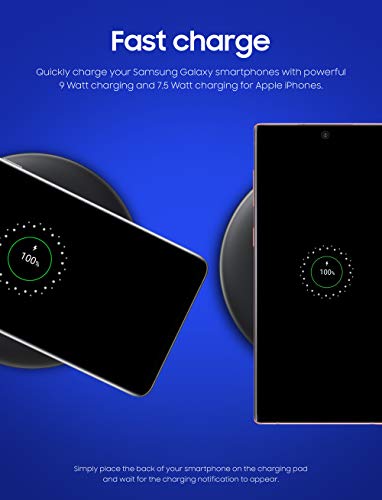 Samsung Qi Certified Fast Charge Wireless Charger Pad (2019 Edition) with Cooling Fan for Galaxy Phones, Watches and Apple Iphone Devices - US Version , Black