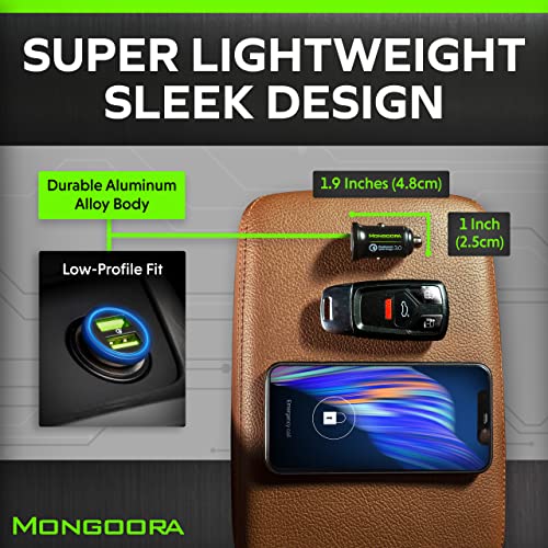Mongoora Car Charger Adapter - Metal, Portable, 3.0 Car Chargers with Dual USB Ports and Fast Charging Technology - Compatible with iPhone, iPad, Samsung Galaxy - White Elephant, Stocking Stuffers