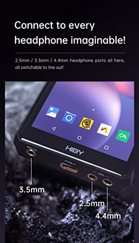 HiBy R5 Gen 2 Hi Res Audio Player Android Mp3 Mp4 Player with Class A Headphone Amplifier High Impedance Low Heat Generation Black