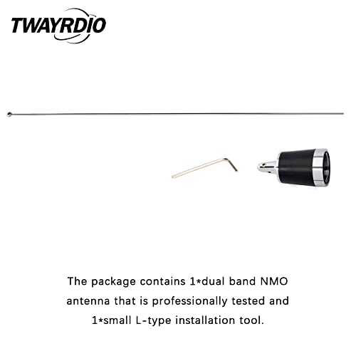 TWAYRDIO NMO Dual Band Antenna, 144MHz VHF and 430MHz UHF Two Way Antenna for Motorola Kenwood Icom Vertex Blackbox HYT Hytera Mobile Radios, Requires NMO Mount