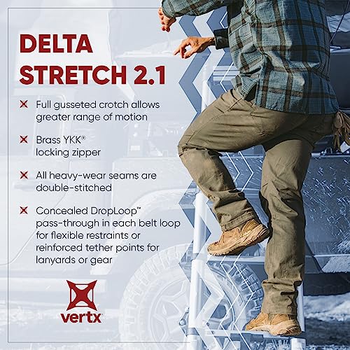 Vertx Delta 2.1 Mens Stretch Pants Straight Leg with Pockets Lightweight Cotton Casual Workwear Pants for Men, Desert Tan, 36W x 34L